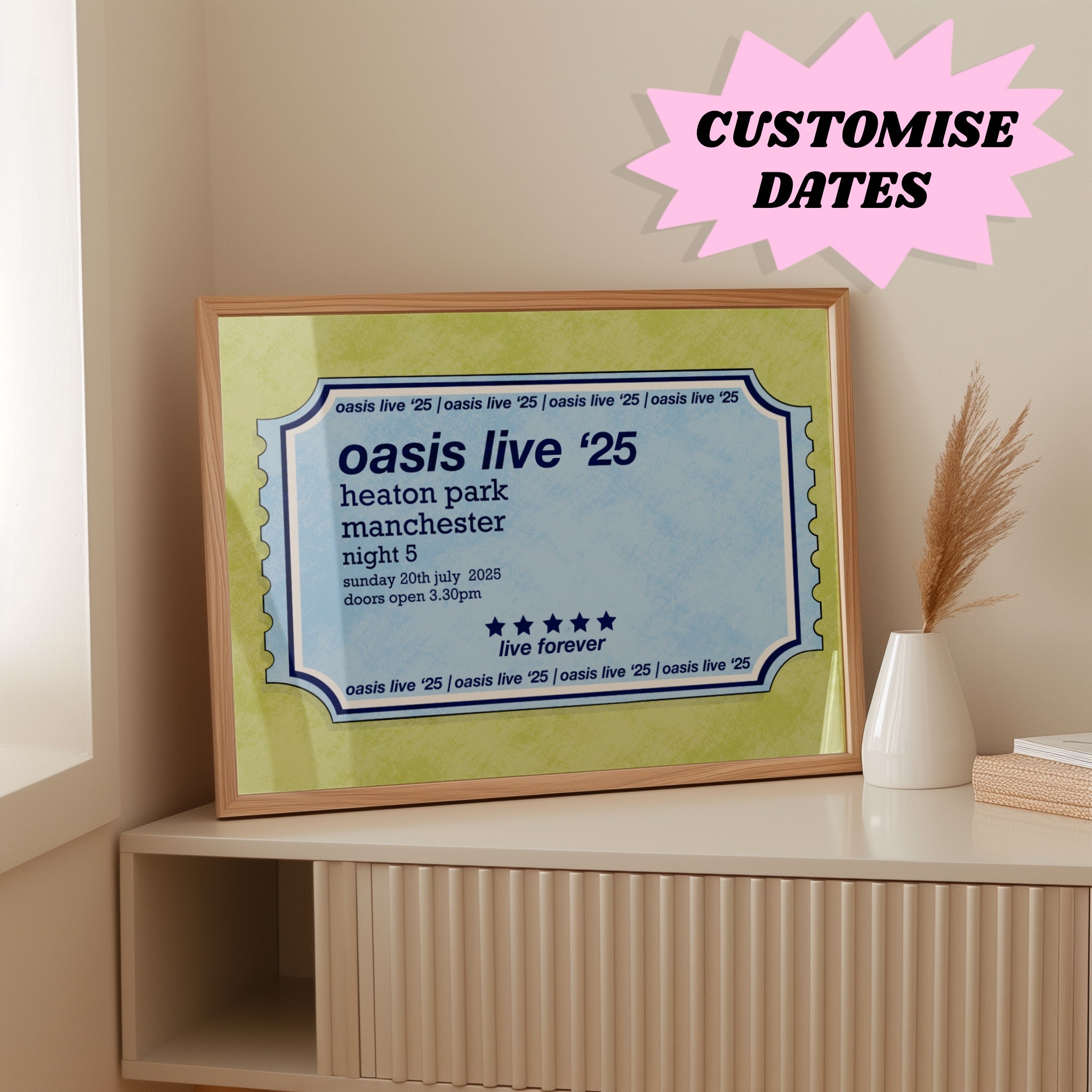 Customisable Oasis UK Ticket Print – LFH Studio